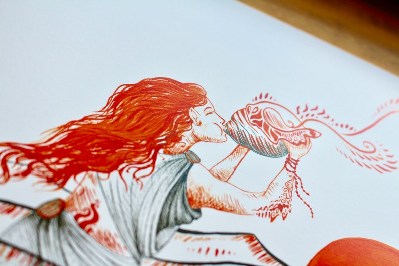 Hail to the Sunrise Mermaid Blowing Conch Shell fine Art - Etsy