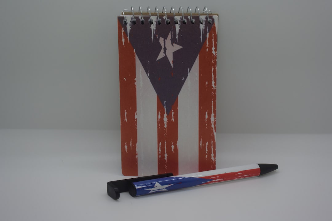 Puerto Rico Flag Pen and Gold Toned Notepad - Etsy