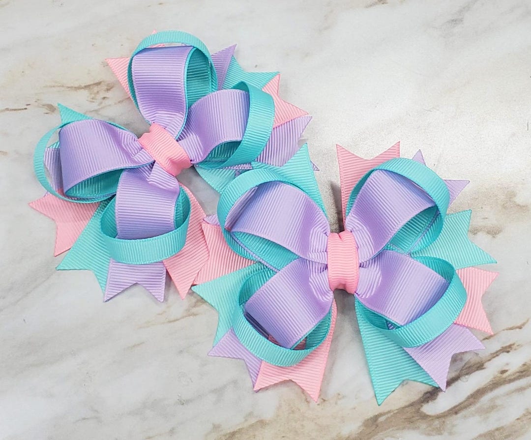 Hair Bows, Set of 2 Pigtail Boutique Style Hair Bows, Piggy Hair Bows ...