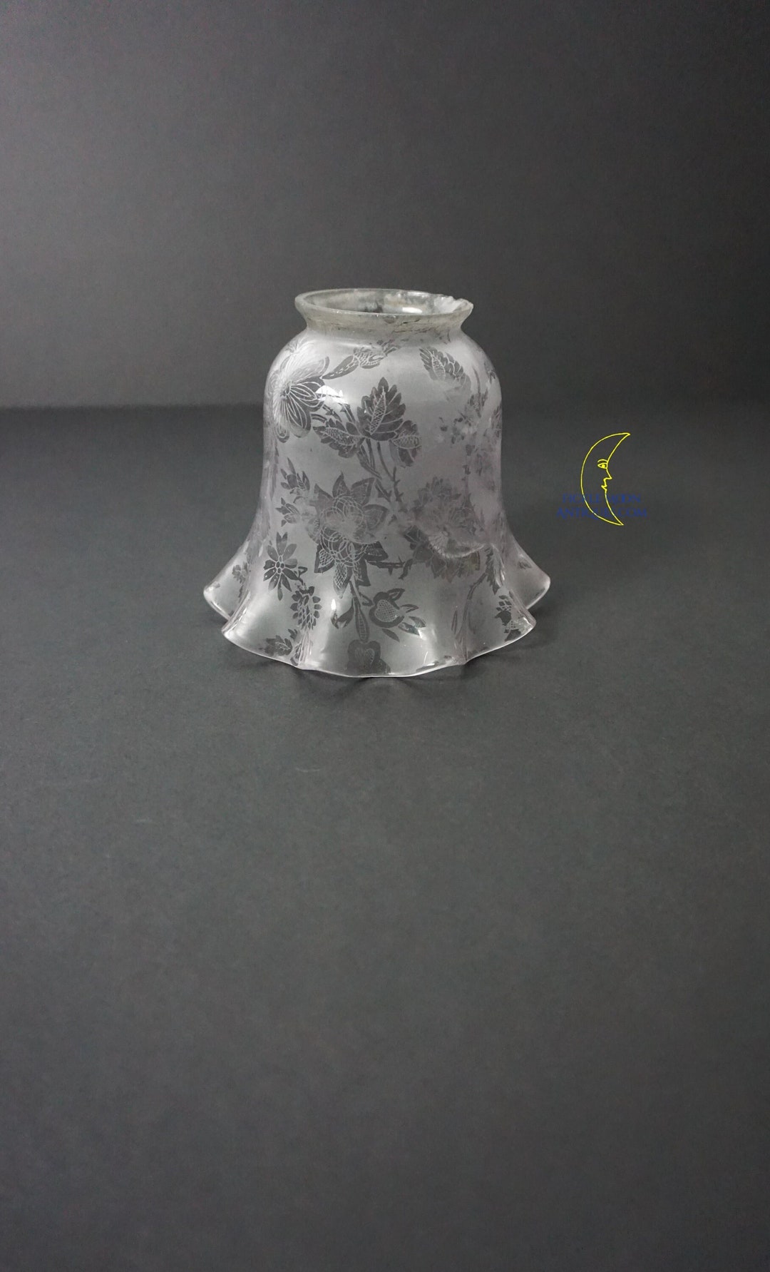 Vintage Lighting Lamp Shades Art Glass Shade Ruffled Etched Floral ...