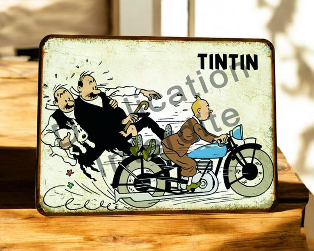 Vintage Tintin Motorcycle Metal Sign - Etsy