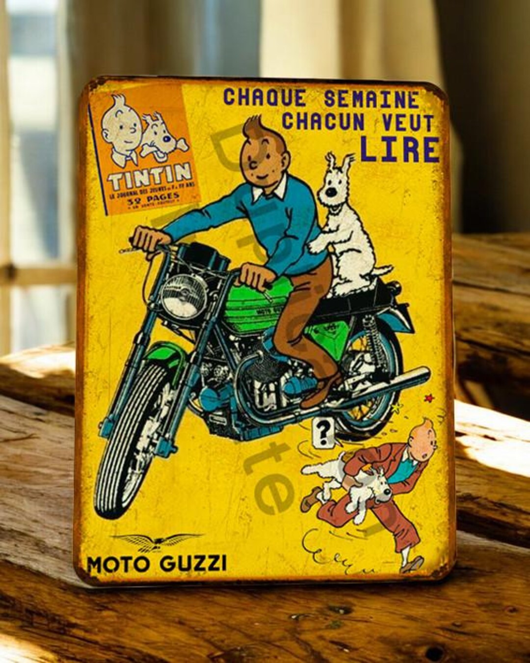 Vintage Tintin Moto Guzzi Metal Sign - Etsy UK