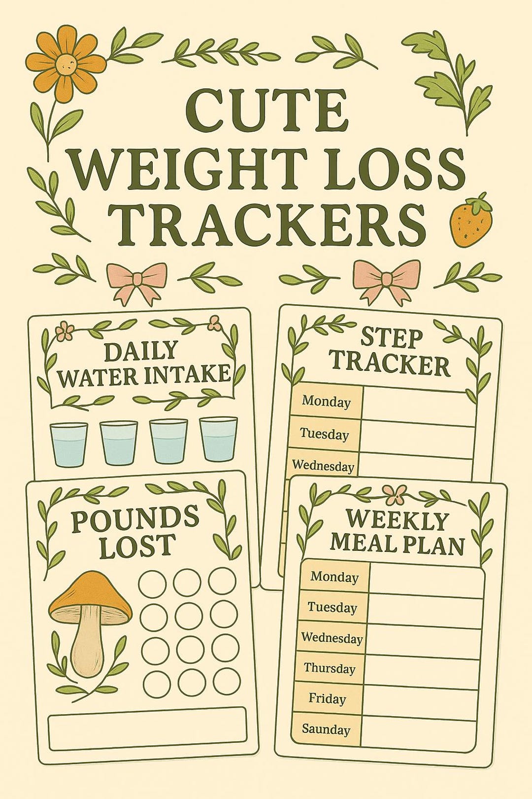 Cute Weight Loss Planner | Cottagecore-inspired Printable Trackers ...