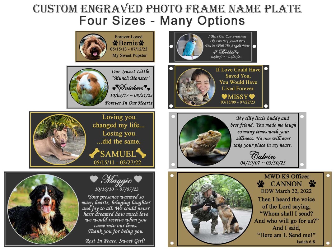 Custom Engraved Photo Frame Name Plate, Pet Loss Personalized Memorial ...