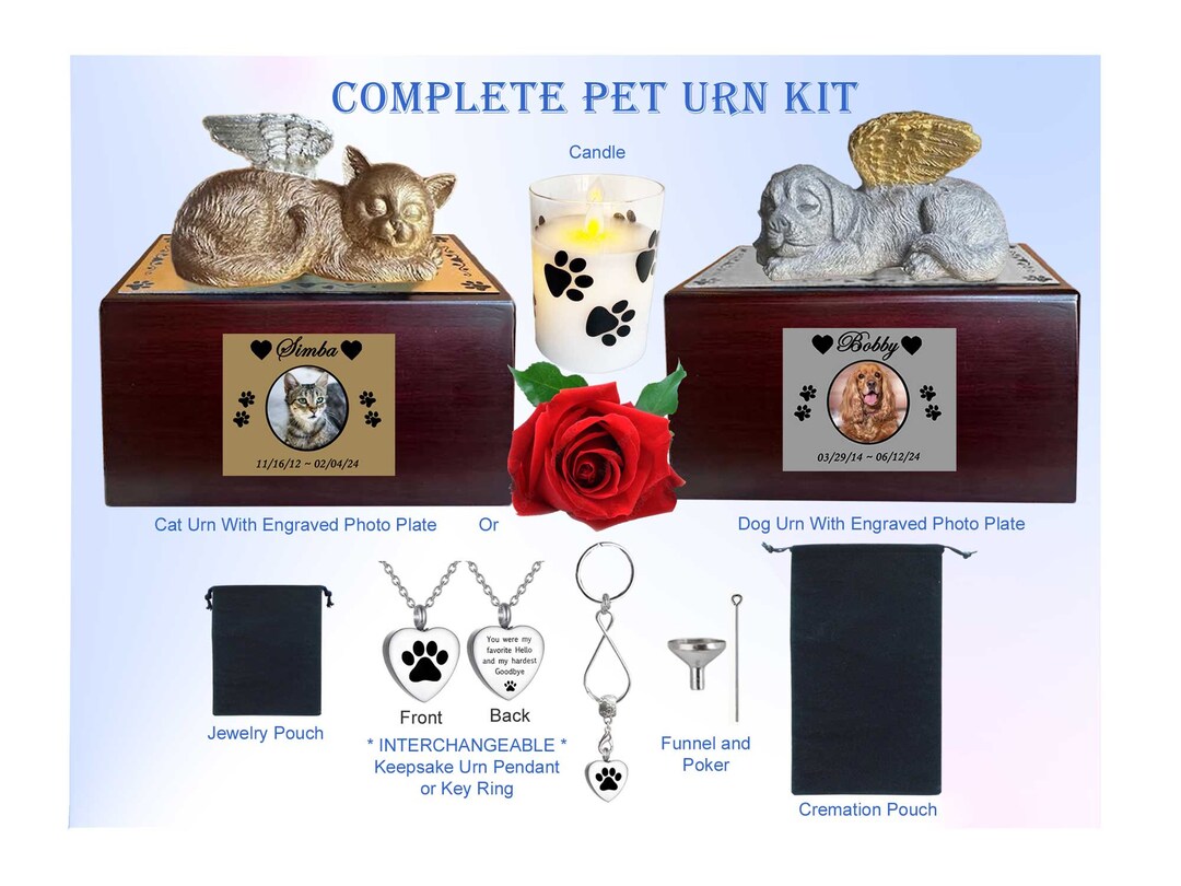 Complete Custom Pet Urn Kit, Pet Urn, Engraved Name Plate, Keepsake Urn ...