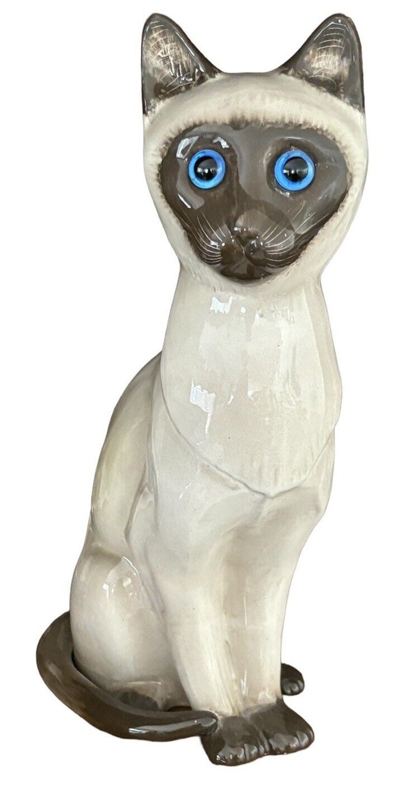 Galle Style Chocolate Point Siamese Cat Figurine Blue Glass Marble Eyes ...