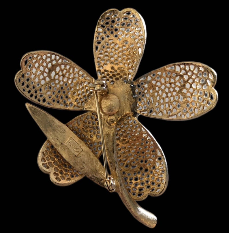 Vintage Judy Lee Signed Gold Tone Filagree Faux Pearl Flower Stamen ...