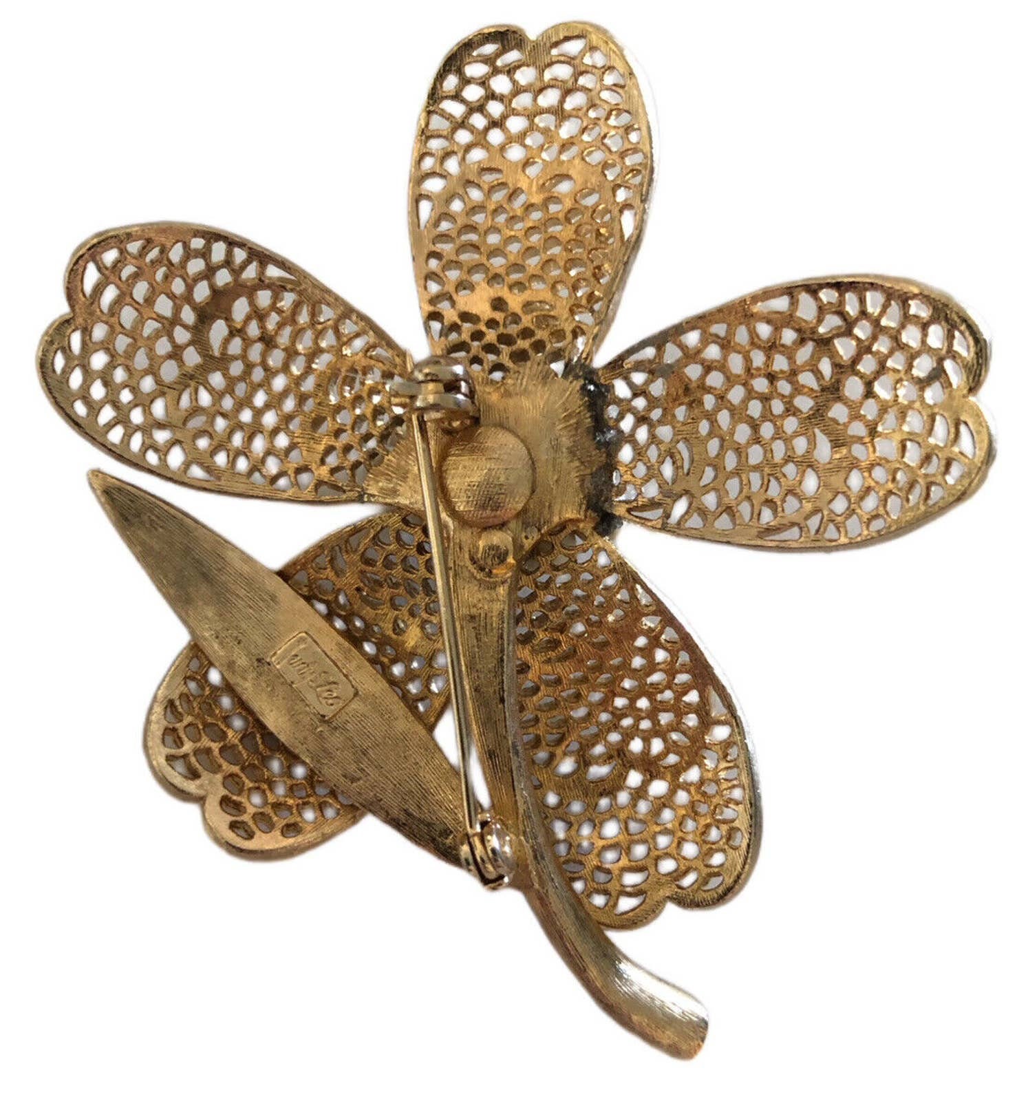 Vintage Judy Lee Signed Gold Tone Filagree Faux Pearl Flower Stamen ...