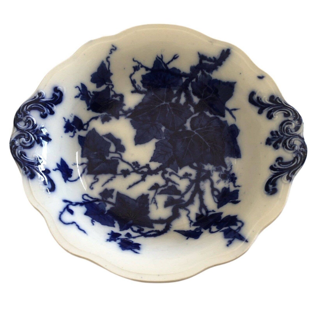 Antique James Kent China 10-1/2" Flow Blue Serving Bowl Grapevine Ivy ...