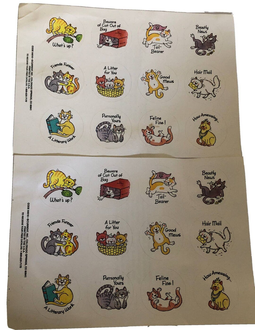 24 1986 Current Inc Cat Stickers 2 9x6 Inch Sheets 64016 New Old Stock ...