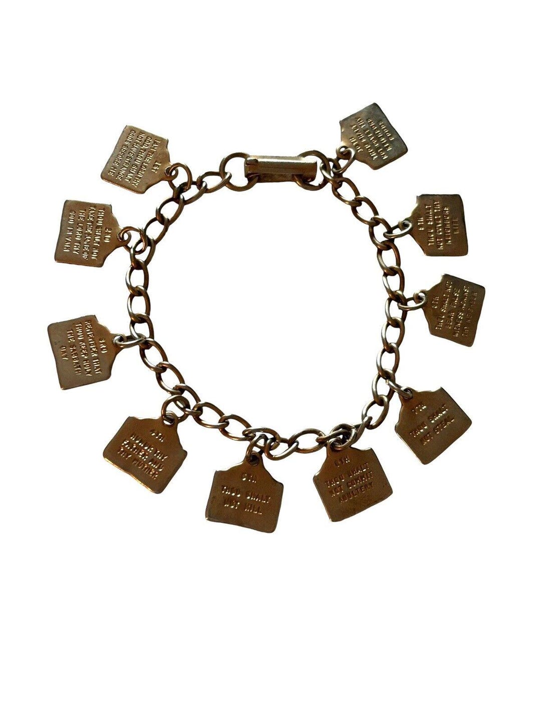 Vintage 10 Commandments Bible Gold Tone Dangle Charm Bracelet 6 ...