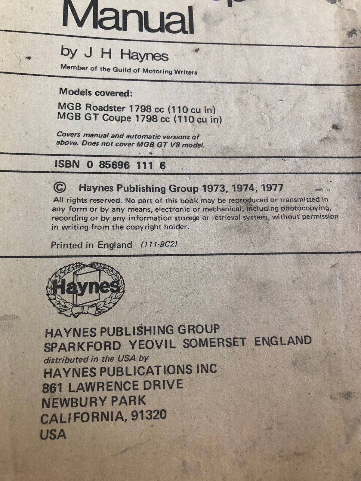 MGB Roadster and GT Coupe 1962 to 1974 Haynes Owners Workshop Manual ...