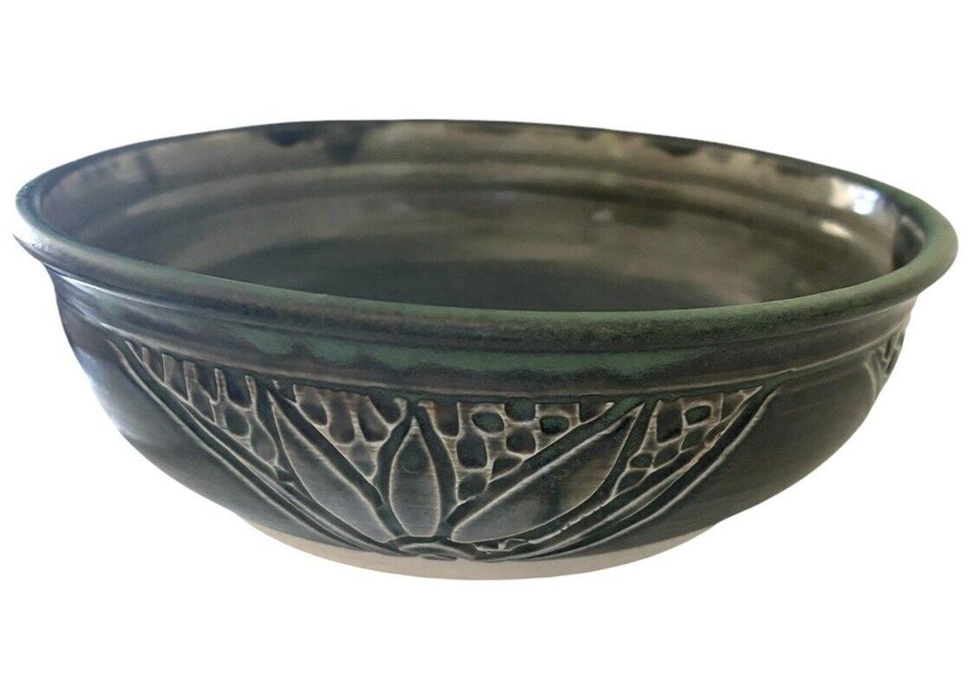 Diane Heart Brewster Cape Cod Pottery Bowl Embossed Blue Green 9.25” X ...