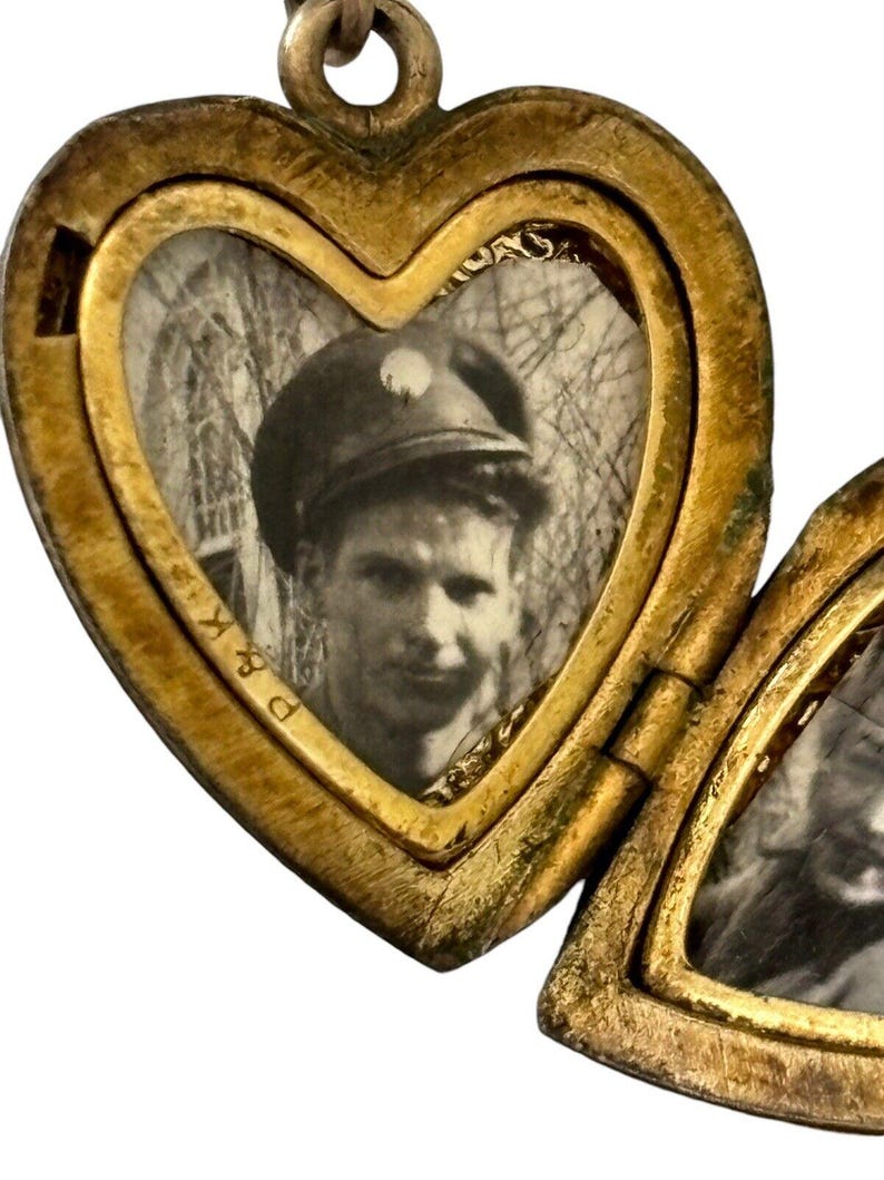 WW2 Sweetheart Locket Necklace WWII With Couple Photos Engraved Gold ...
