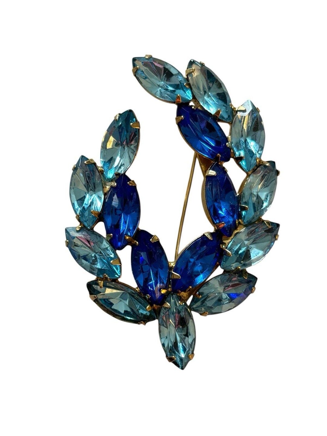 JULIANA D&E Aqua Deep Blue Glass Baguette Rhinestones Leaf Brooch Pin ...
