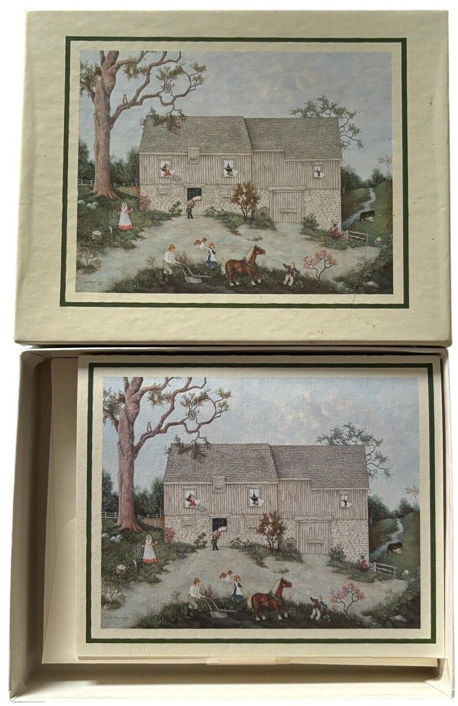 Linda Nelson Stocks Folk Art Stonewood House Barn Lang Note Card 12ct ...