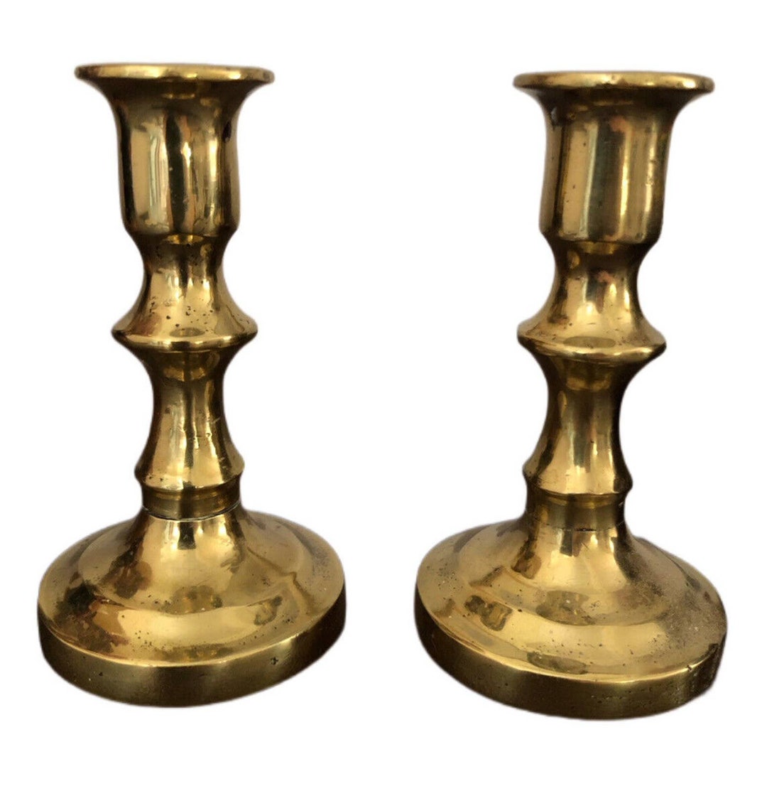 Pair of 3" Tall Solid Brass Candle Holders Candlesticks Round Base 1.5 ...