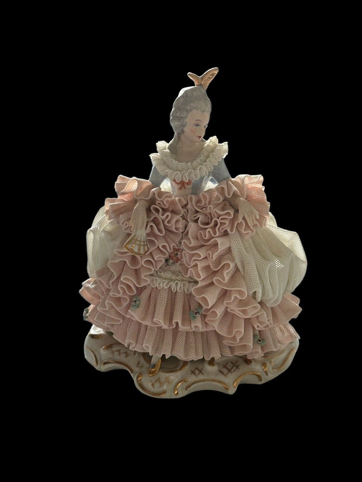 Dresden Germany Pink Lace Porcelain Lady Butterfly Antique 7 Double ...