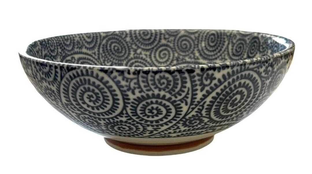 Kotobuki Japan Rice Noodle Bowl Cobalt Blue White Swirl Glossy ...