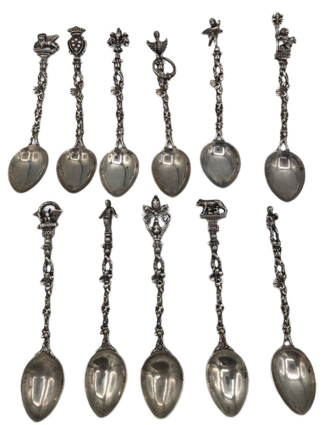 Set 11 Italian 800 Silver Demitasse Figural Souvenir Spoons Made in ...