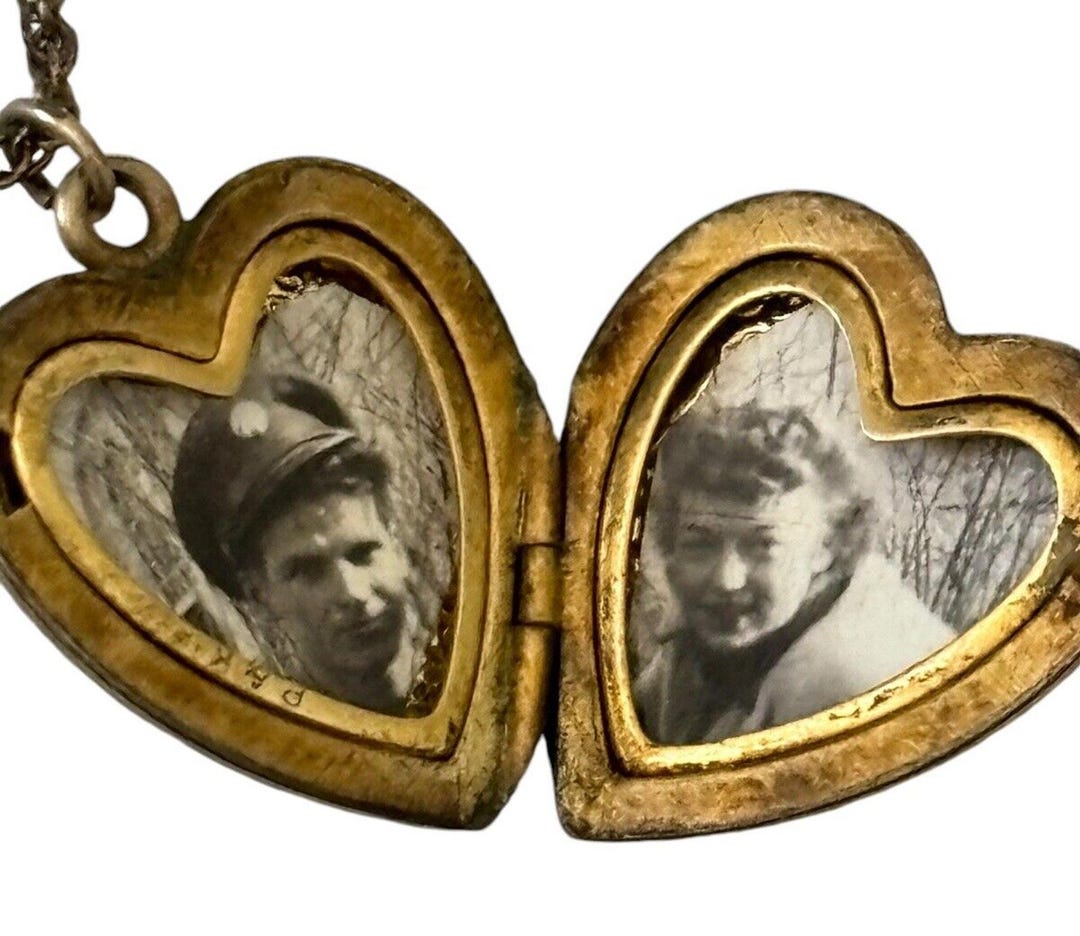 WW2 Sweetheart Locket Necklace WWII With Couple Photos Engraved Gold ...