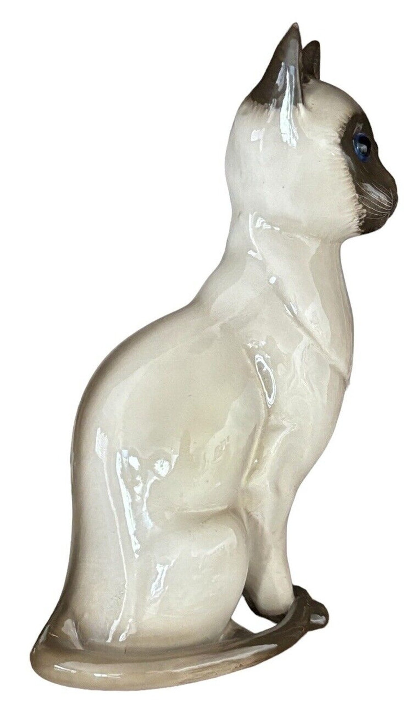Galle Style Chocolate Point Siamese Cat Figurine Blue Glass Marble Eyes ...