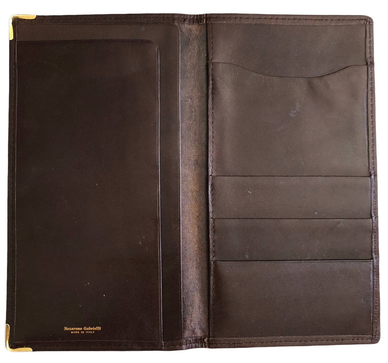 NAZARENO GABRIELLI Brown Leather Document Card Holder Pouch Italy Brown ...