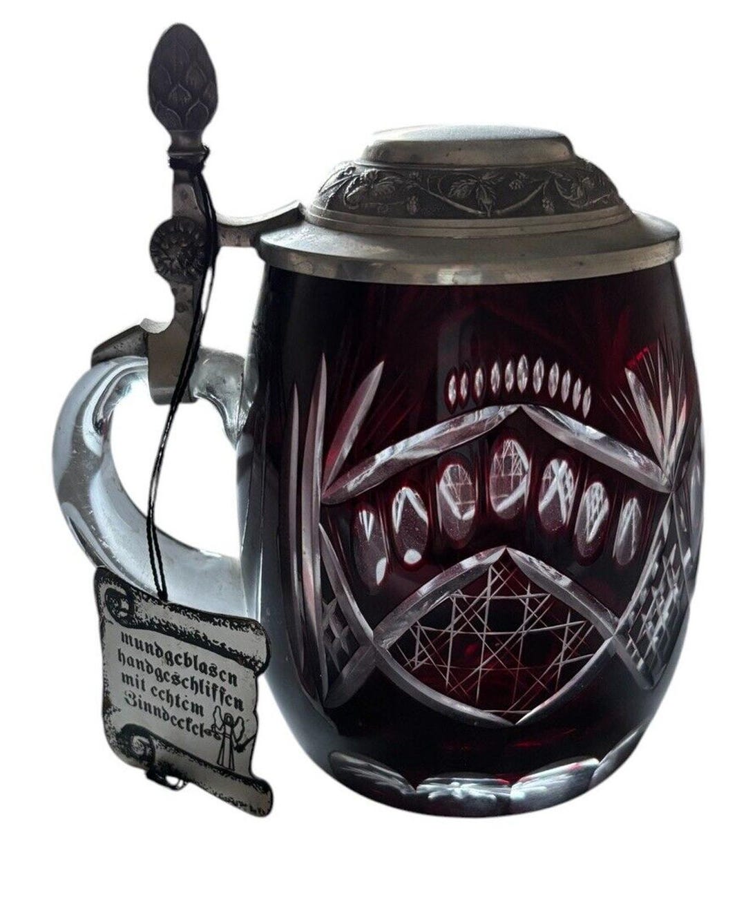 Rastal Zinn Ruby Red Cranberry Cut Crystal Glass Tankard Stein Germany ...