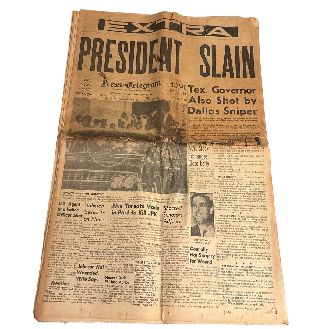 Press Telegram Long Beach Newspaper November 22, 1963 EXTRA JFK ...