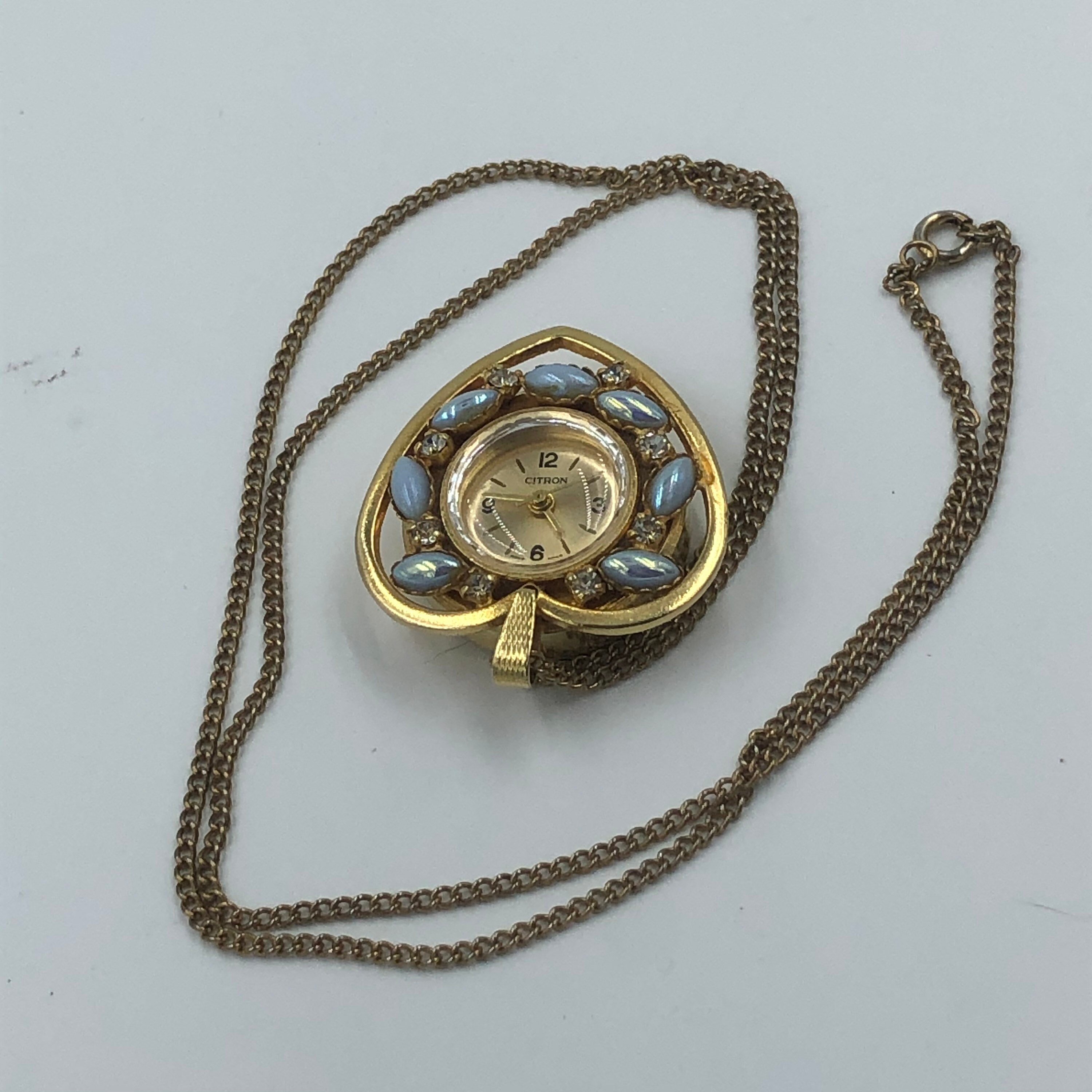 Citron Pendant Necklace Watch Clock Gold Tone Beaded Heart | Etsy