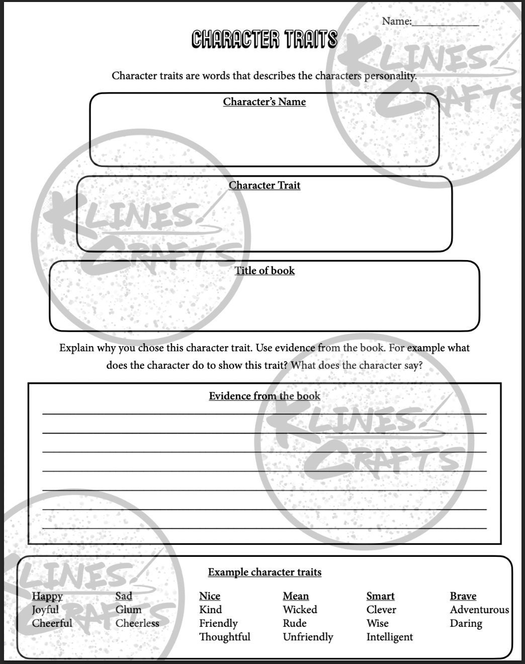 Character Traits Graphic Organizer - Etsy