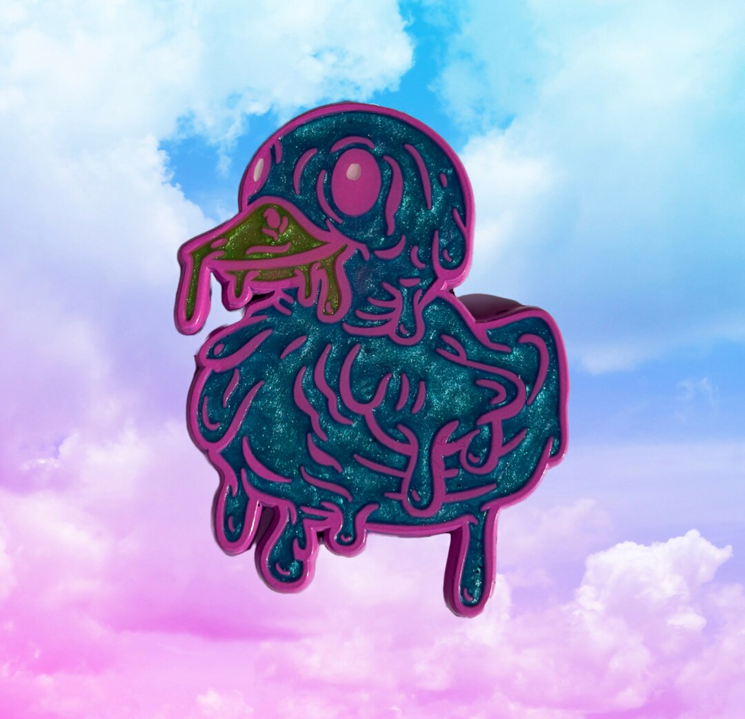 Melting Duck Luvaduckie Pin cotton Candy Twiddle Pin Blue on Pink Metal ...