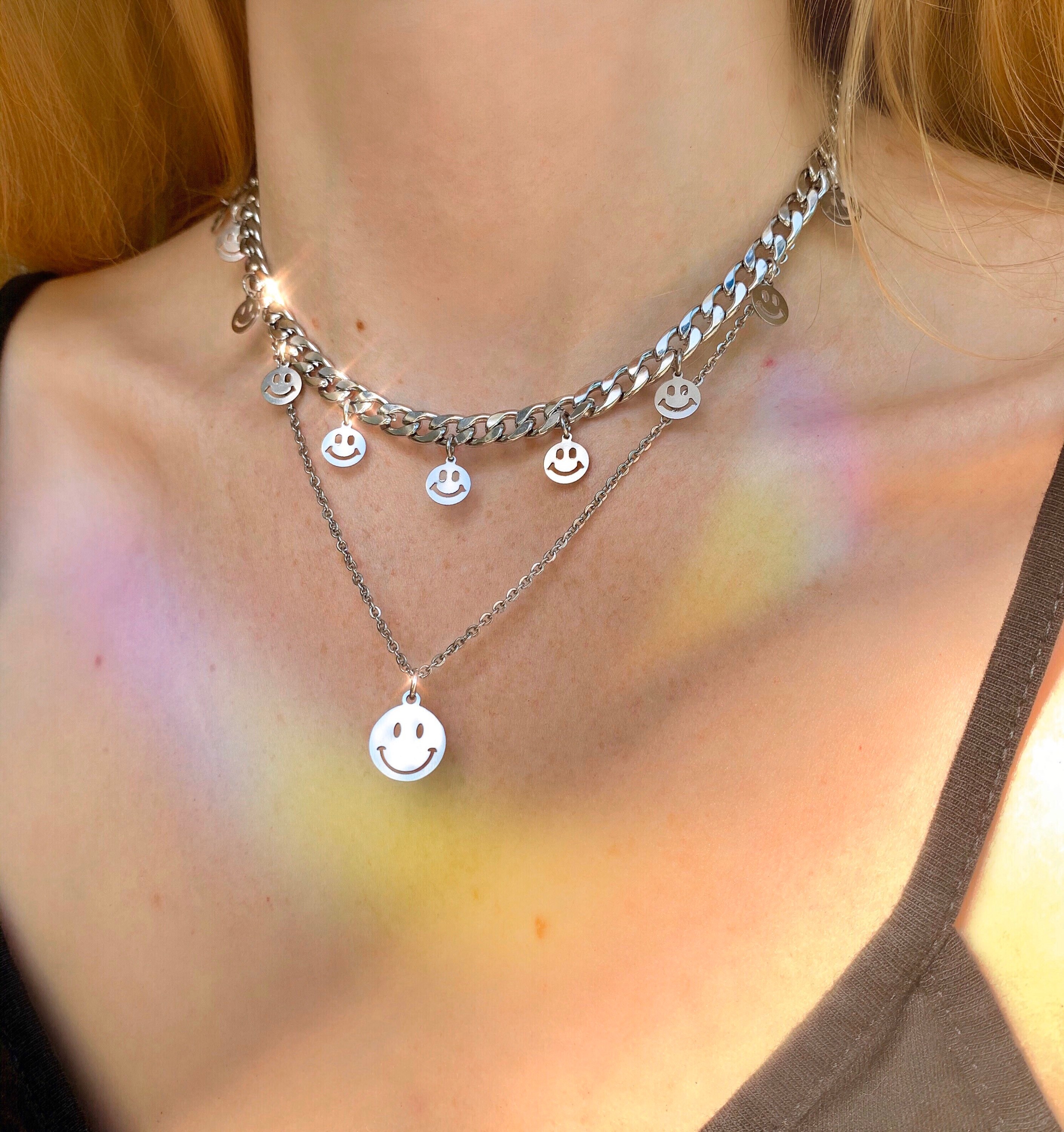 Smiley Face 100% Stainless Steel Curb Chain Necklace Unisex - Etsy