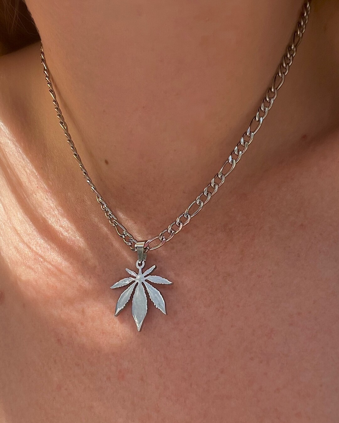 Weed Necklace Cuban Link Silver Stainless Steel 420 Pendant Edgy ...