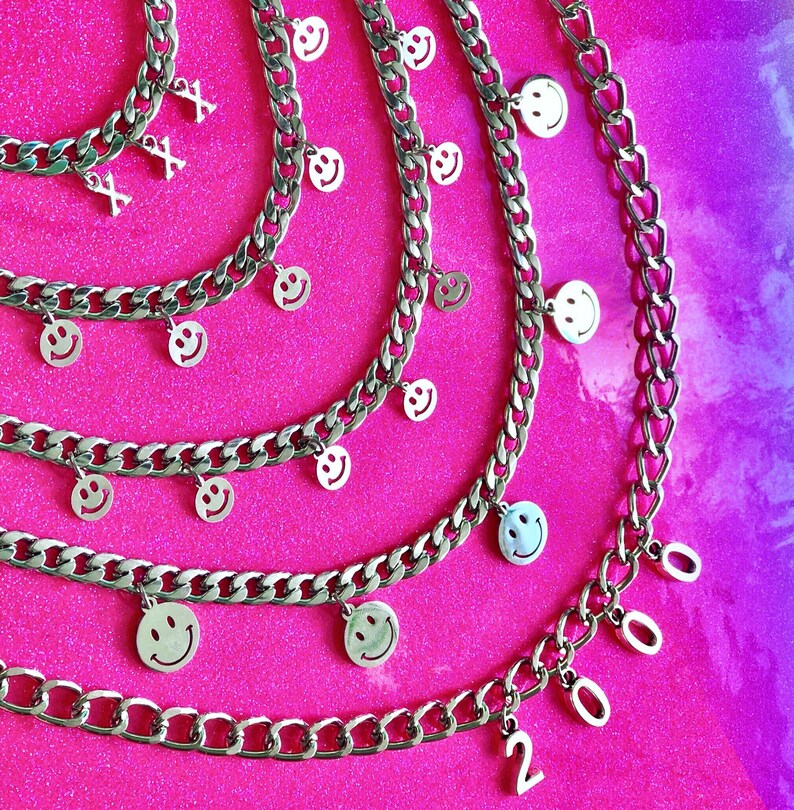 Smiley Face 100% Stainless Steel Curb Chain Necklace Unisex - Etsy