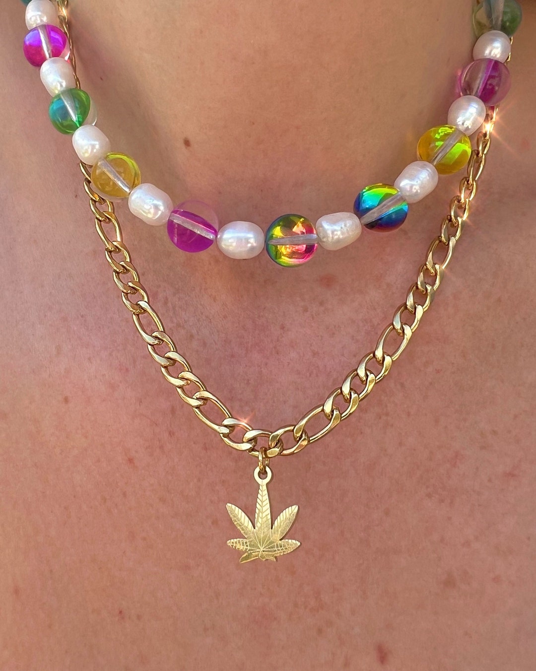 Gold Marijuana Weed Leaf Chunky Curb Chain Necklace Cuban Link 420 ...