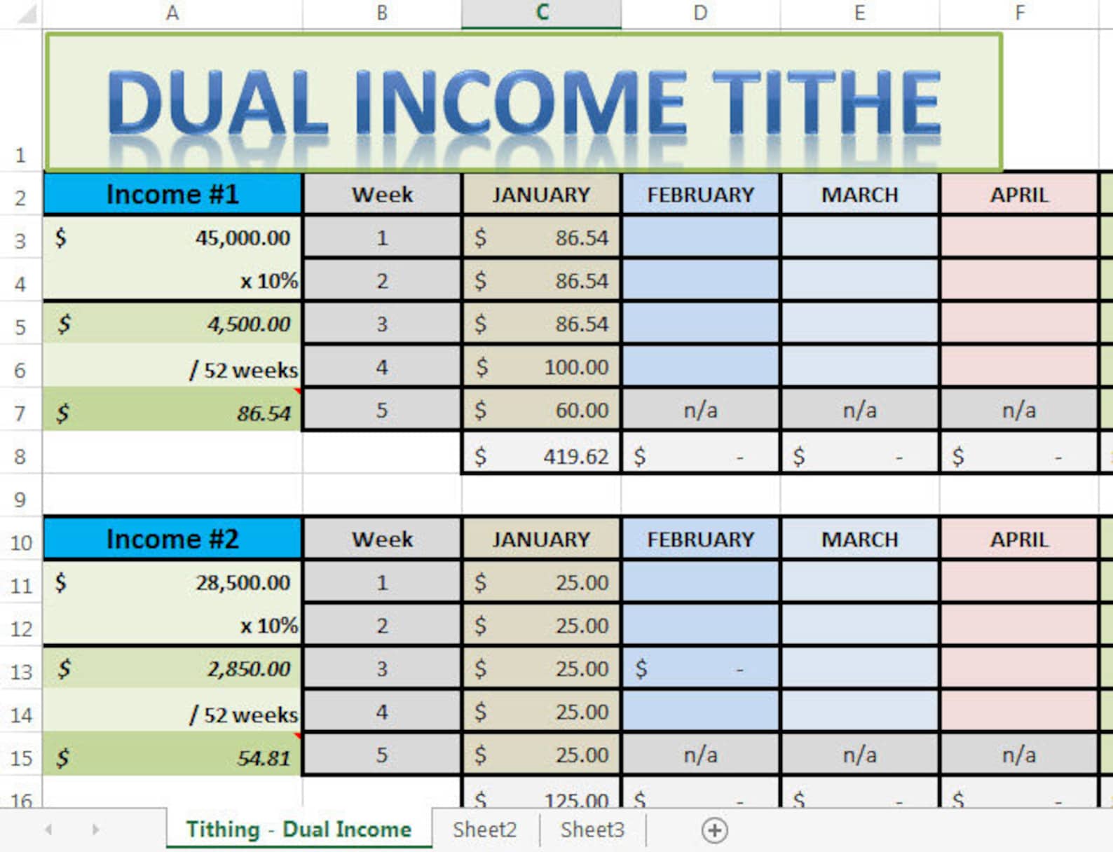 Dual Income Tithing Spreadsheet - Etsy