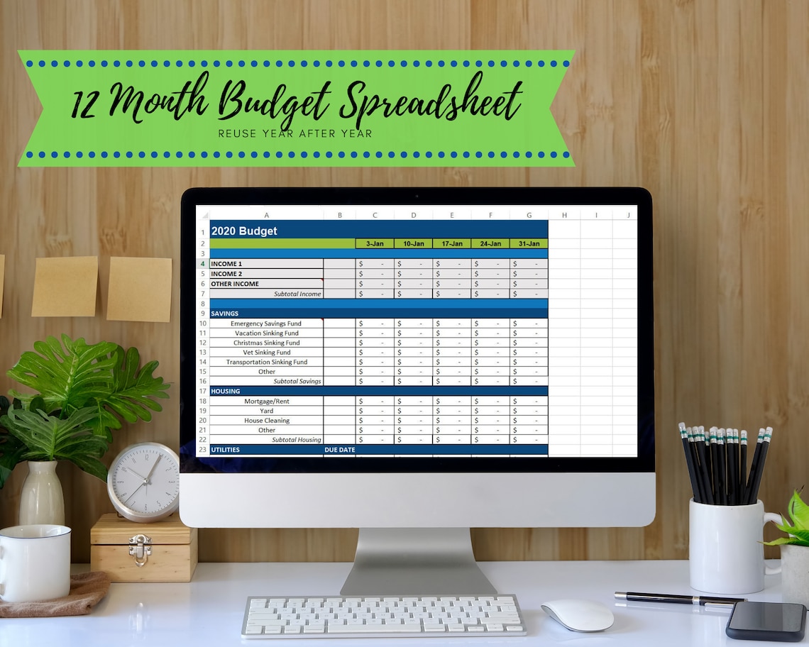 12 Month Budget Spreadsheet - Etsy