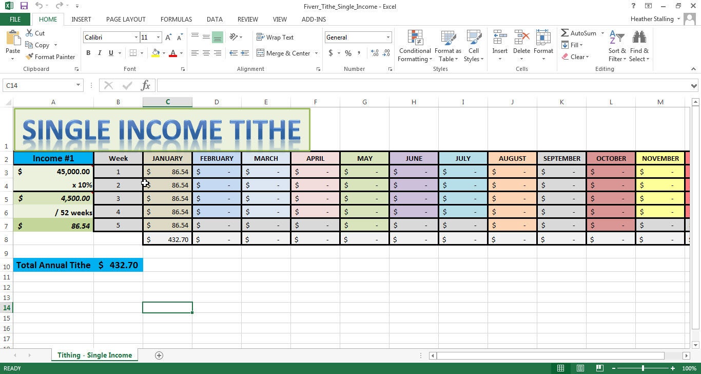 Single Income Tithing Spreadsheet - Etsy