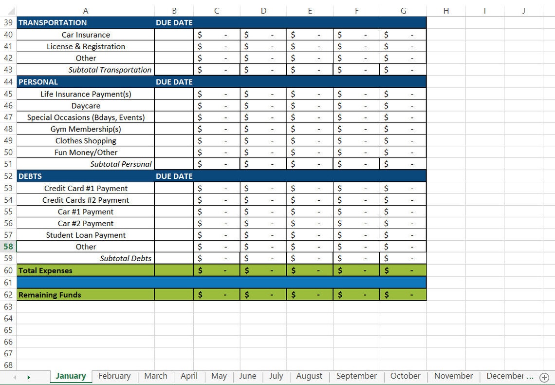 12 Month Budget Spreadsheet Etsy