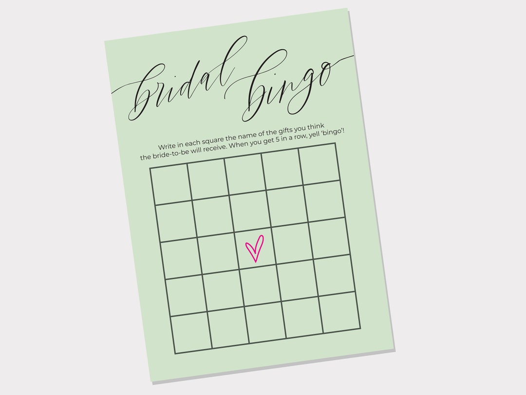 Bridal Shower Bingo // Bridal Bingo // Green - Etsy
