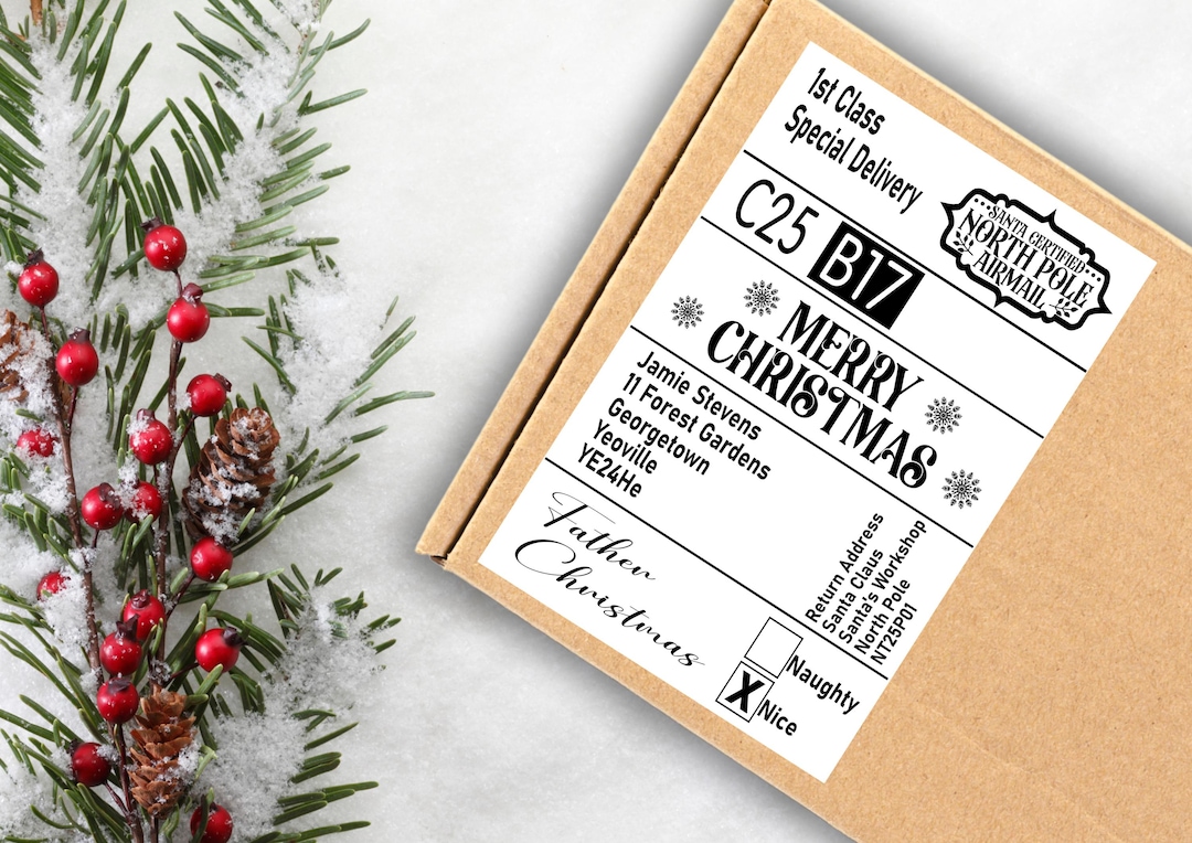 Christmas Label. Santa Claus Label. Thermal Label. Christmas Present ...