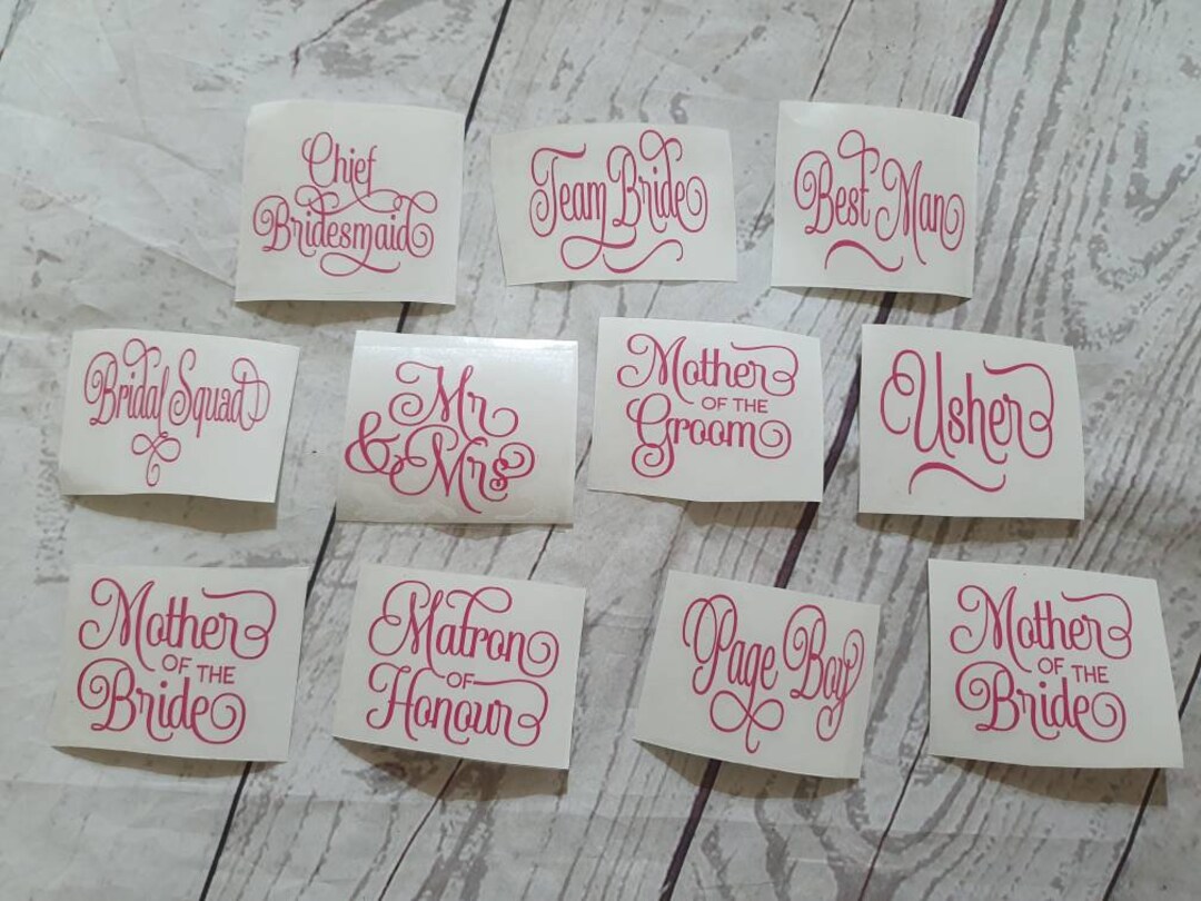 Wedding Self Adhesive Vinyl Decals, Wedding Stickers, Bridal Party ...