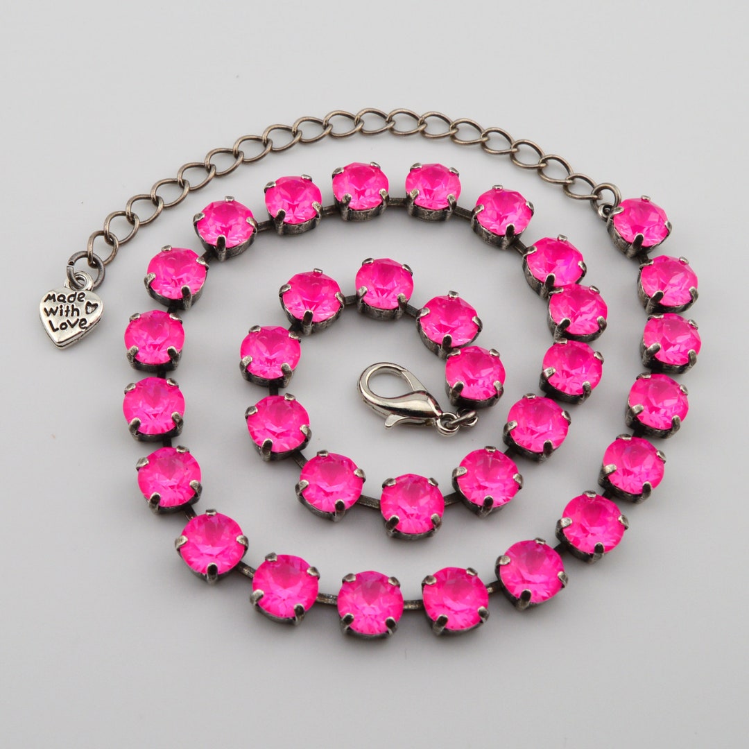 Electric Pink Crystal Jewelry Necklace, Bracelet, Earrings, or Set ...
