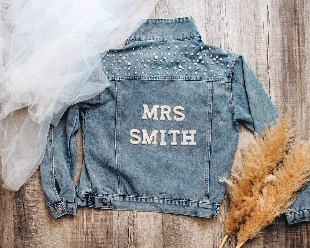 Custom Pearl Jean Jacket With Rhinestone Pearl Letters: Denim Jacke for ...