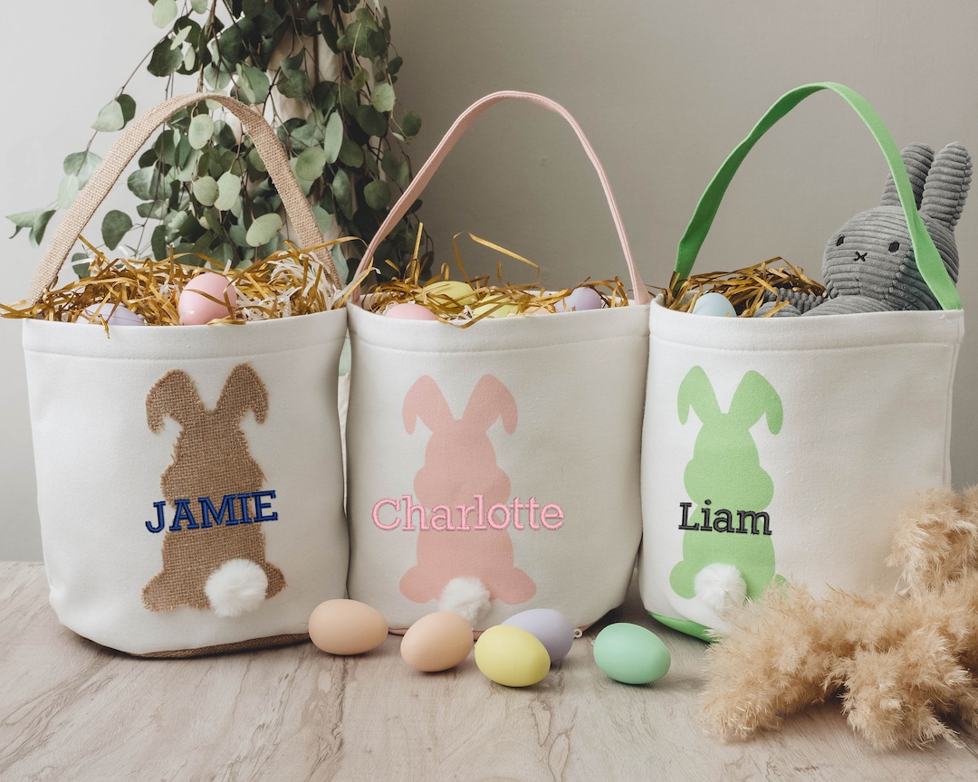 Personalized Easter Basket | Bunny Baskets for Kids | Embroidered ...