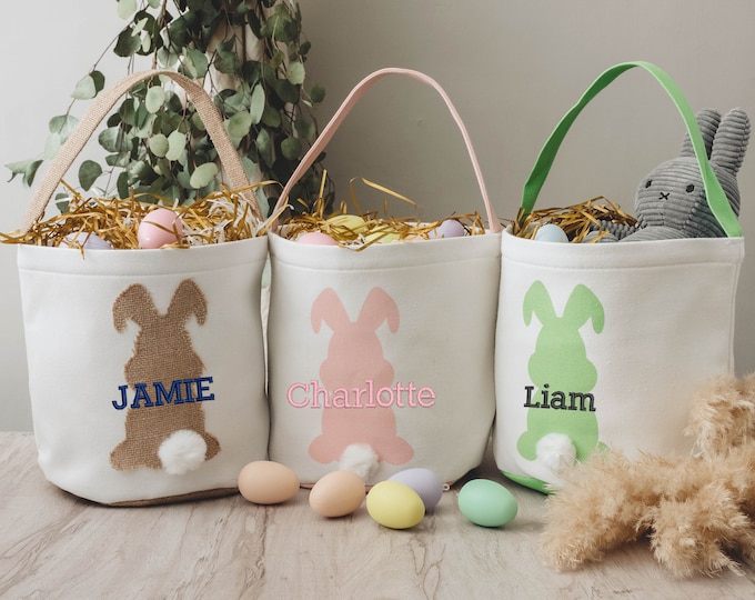 Embroidered Easter Basket, Custom Monogram Personalized Easter Basket ...