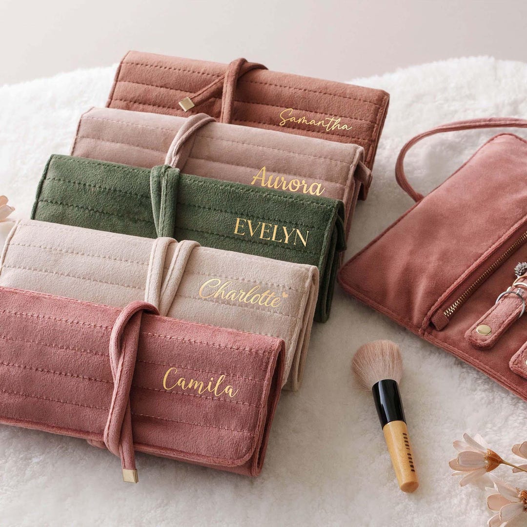 Personalized Velvet Jewelry Roll, Monogram Travel Jewelry Organizer ...
