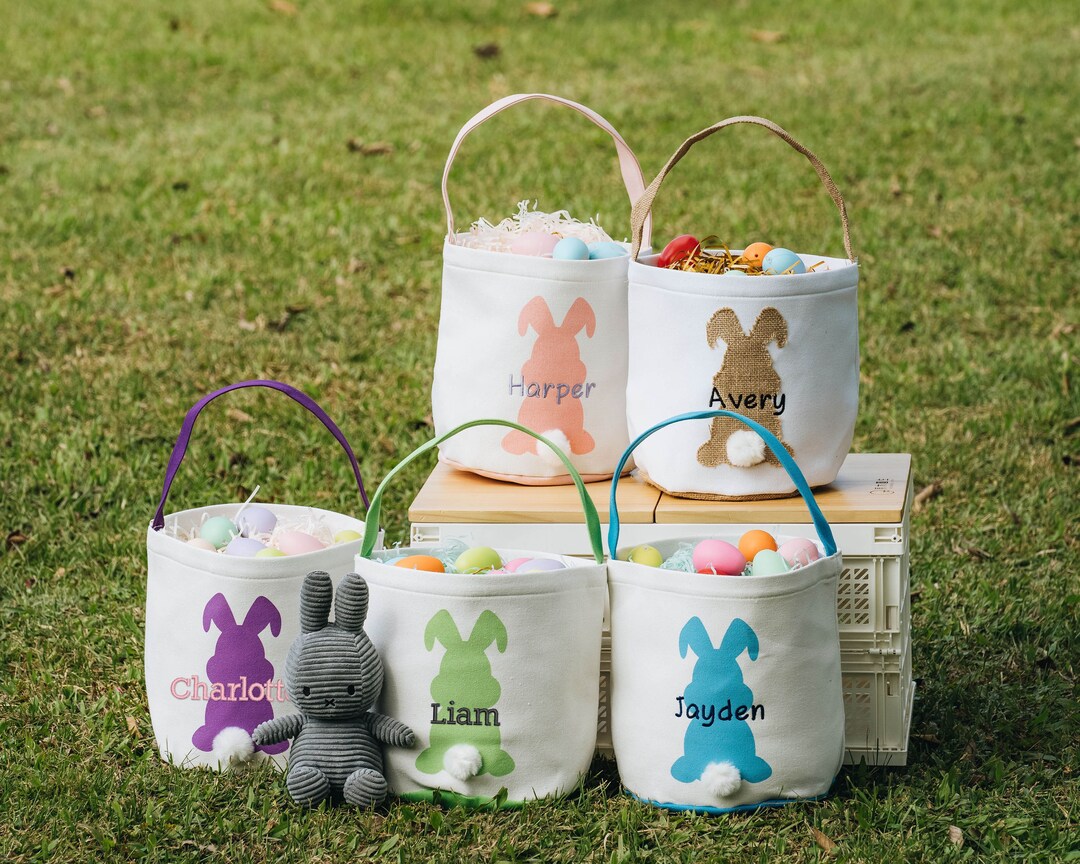 Custom Easter Basket Embroidered Easter Basket for Kids Personalized Bunny Baskets Easter Gifts ...