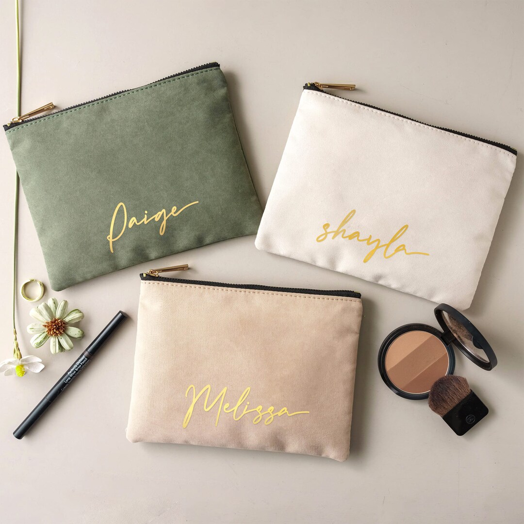 Personalized Suede Makeup Bag for Bridesmaids, Cosmetic Bag for Women ...